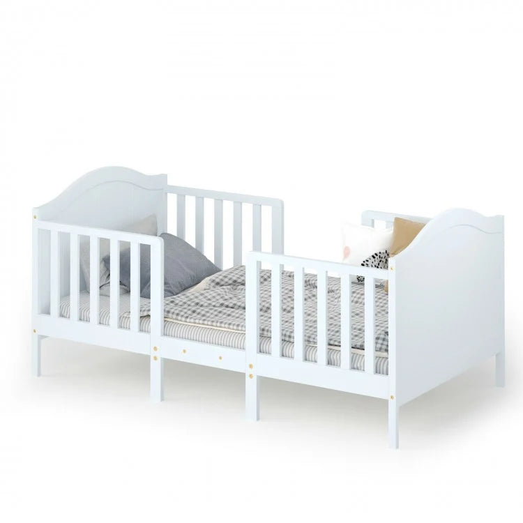 2-in-1 Classic Convertible Wooden Toddler Bed With 2 Side Guardrails f ...