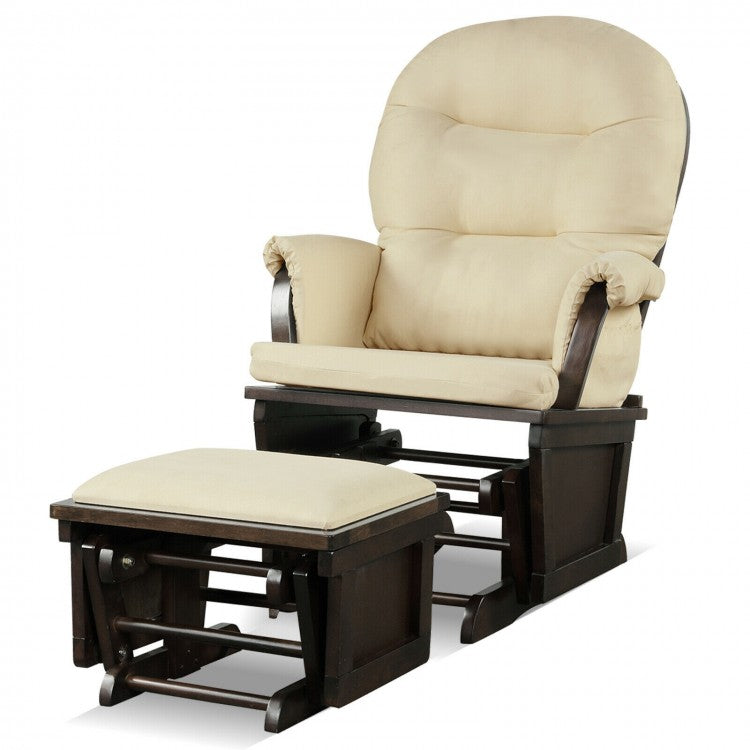 Wood Baby Glider and Ottoman Cushion Set With Padded Armrests for Nurs ...