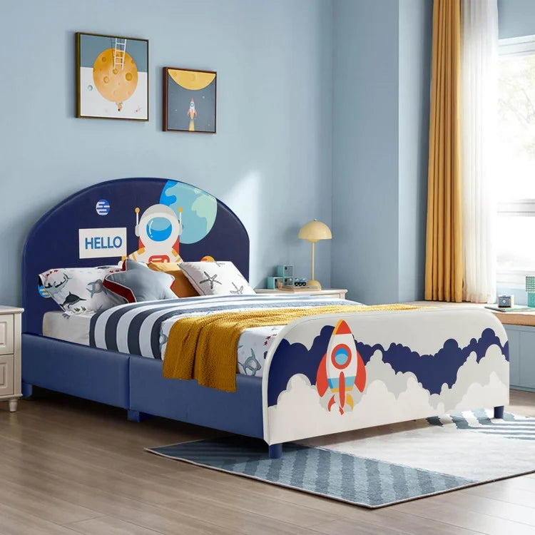 Kids Upholstered Platform Bed With Headboard and Footboard – REBEL CA