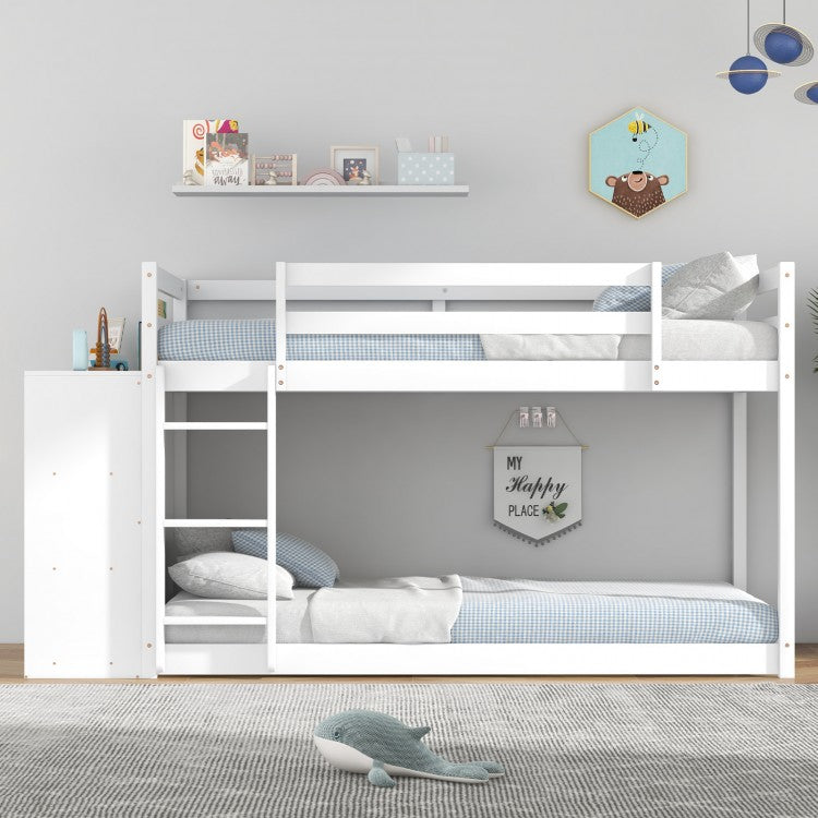Twin Size Bunk Bed With Convertible Bookcase and Ladder-White – REBEL CA