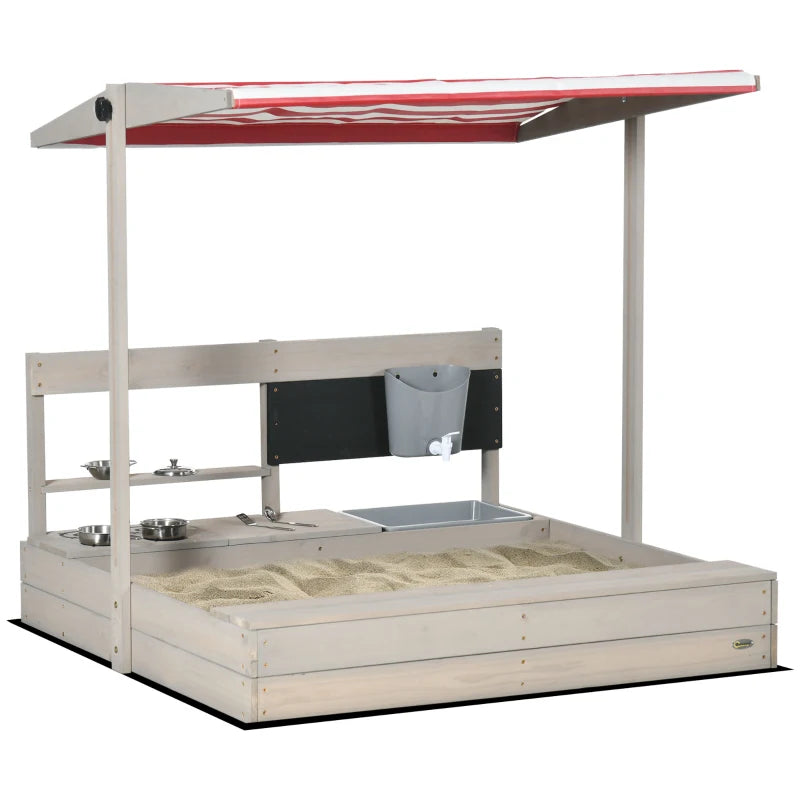 Kids Sandbox with Cover, Wooden Sand Box with Adjustable Canopy, Kitch ...